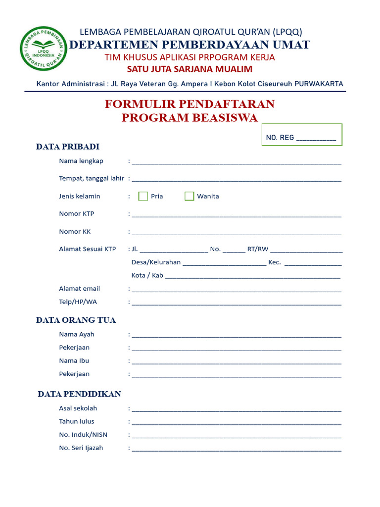 Formulir Kuliah LPQQ | PDF