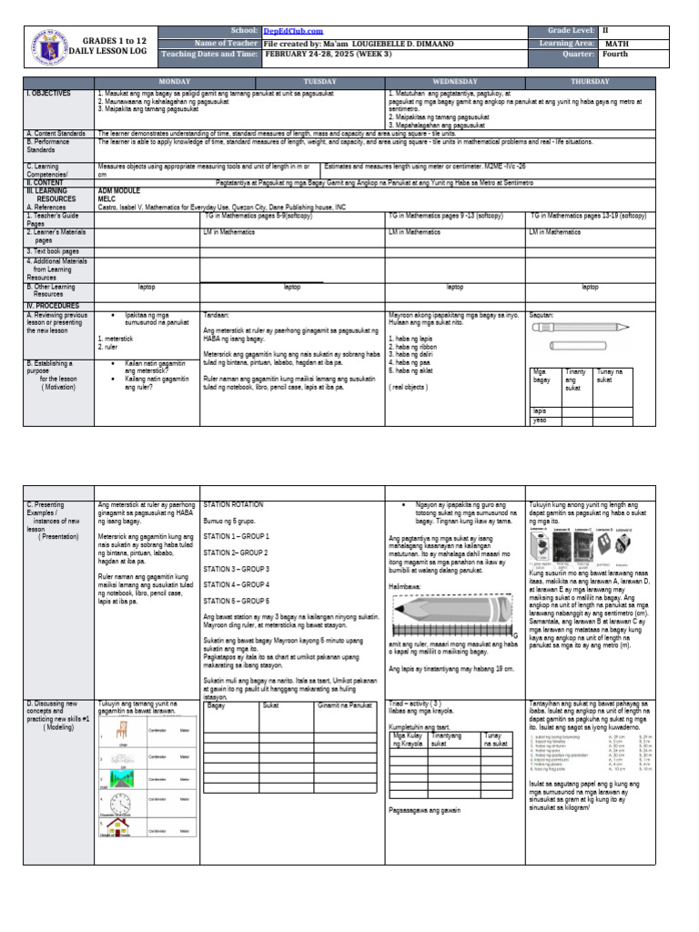 DLL - Math 2 - Q4 - W3 | PDF