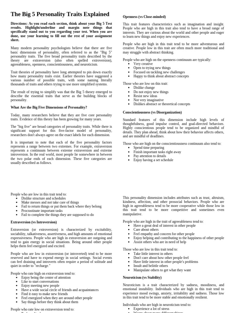 Understanding the Big 5 Personality Traits | PDF | Extraversion And ...