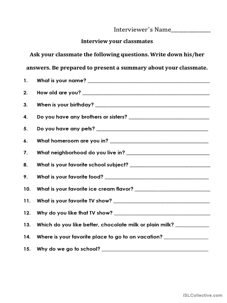Classmate Interview Guide | PDF