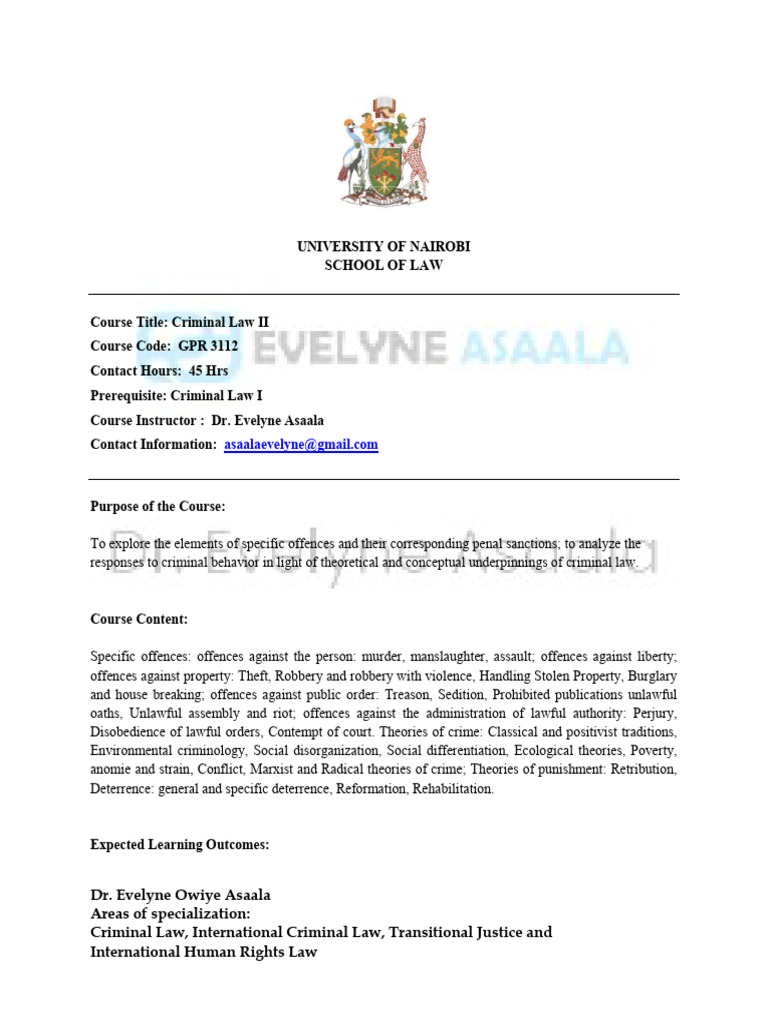 Course Outline Criminal Law II | PDF | Crimes | Crime & Violence
