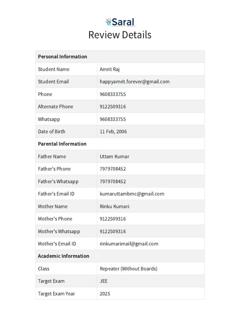 Review Form - ESaral | PDF