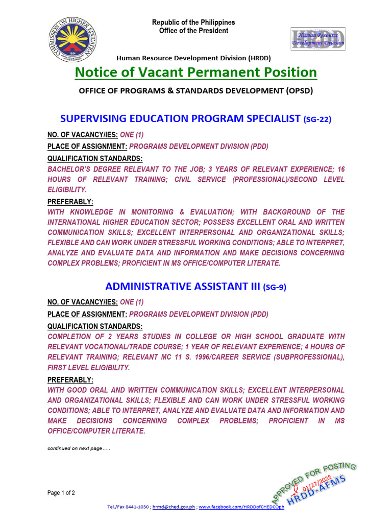 2025 01 24 VacPos SvEPS AAsst3 OPSD | PDF