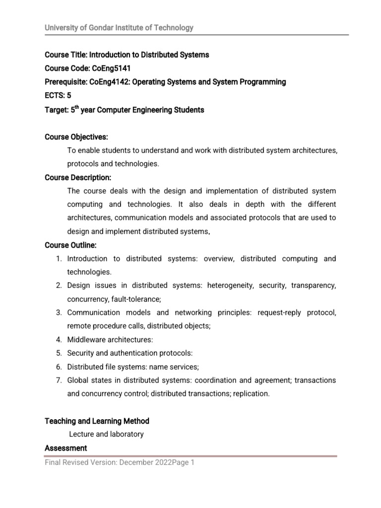 Distributed Systems Course Overview | PDF