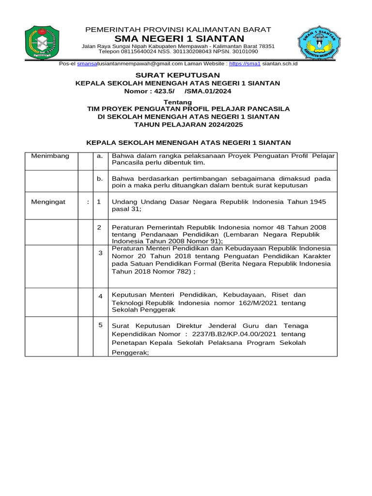 SK Koordinator Dan Fasilitator P5 1 Agustus 2024 | PDF