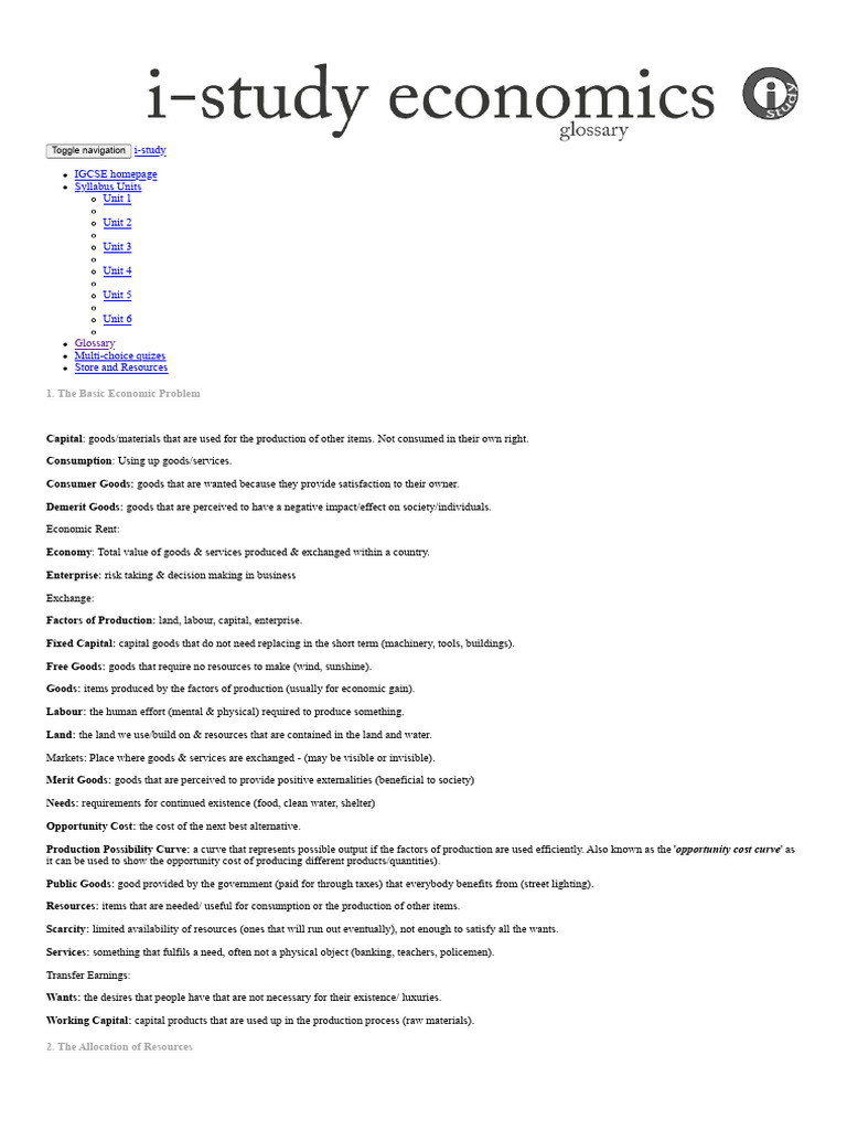 IGCSE Economics Glossary | PDF | Demand | Taxes