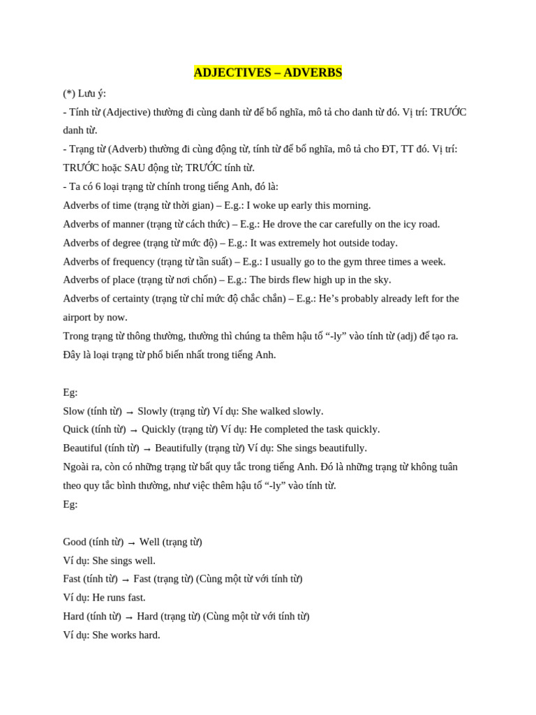 ADJECTIVES - ADVERBS | PDF