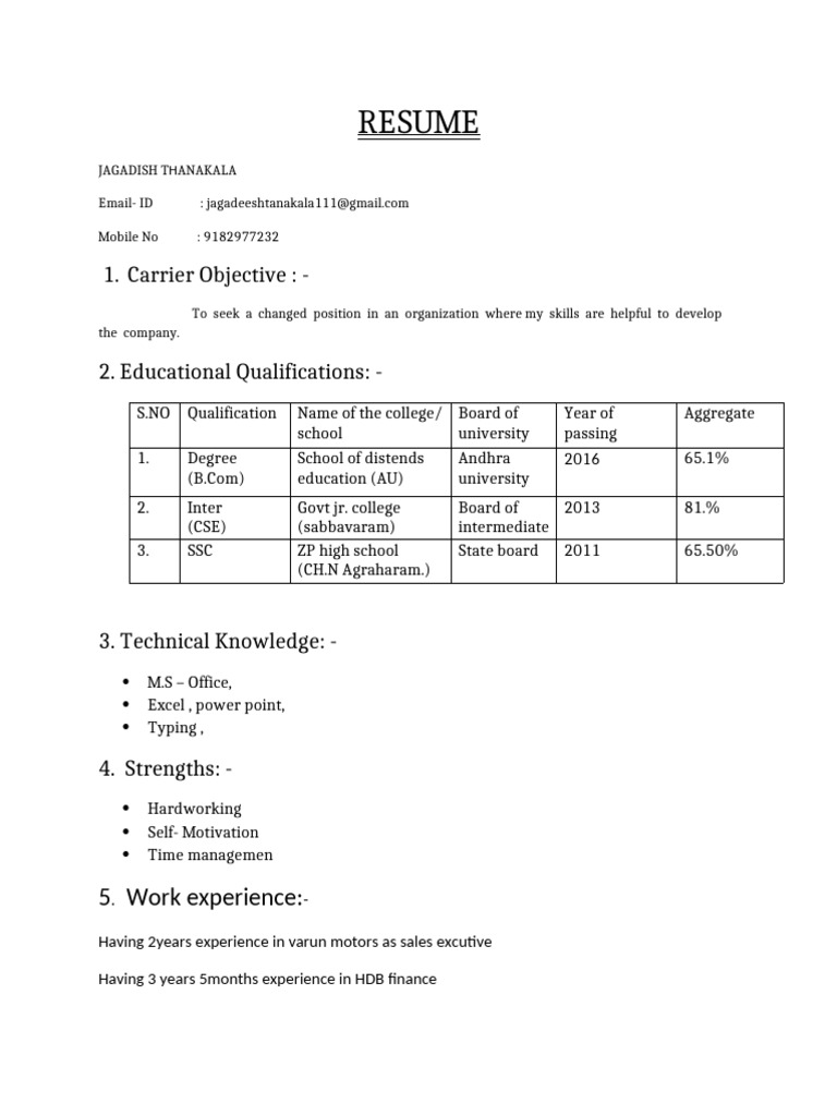 Jagadish Thanakala's Resume Details | PDF