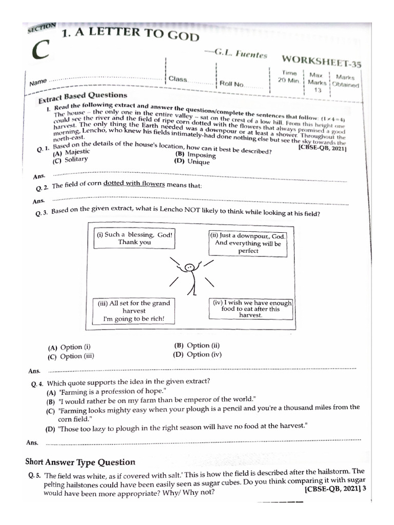 A Letter To God Worksheet | PDF