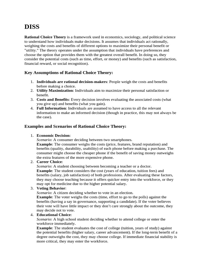 Diss - Rational Choice Theory | PDF | Choice | Decision Making