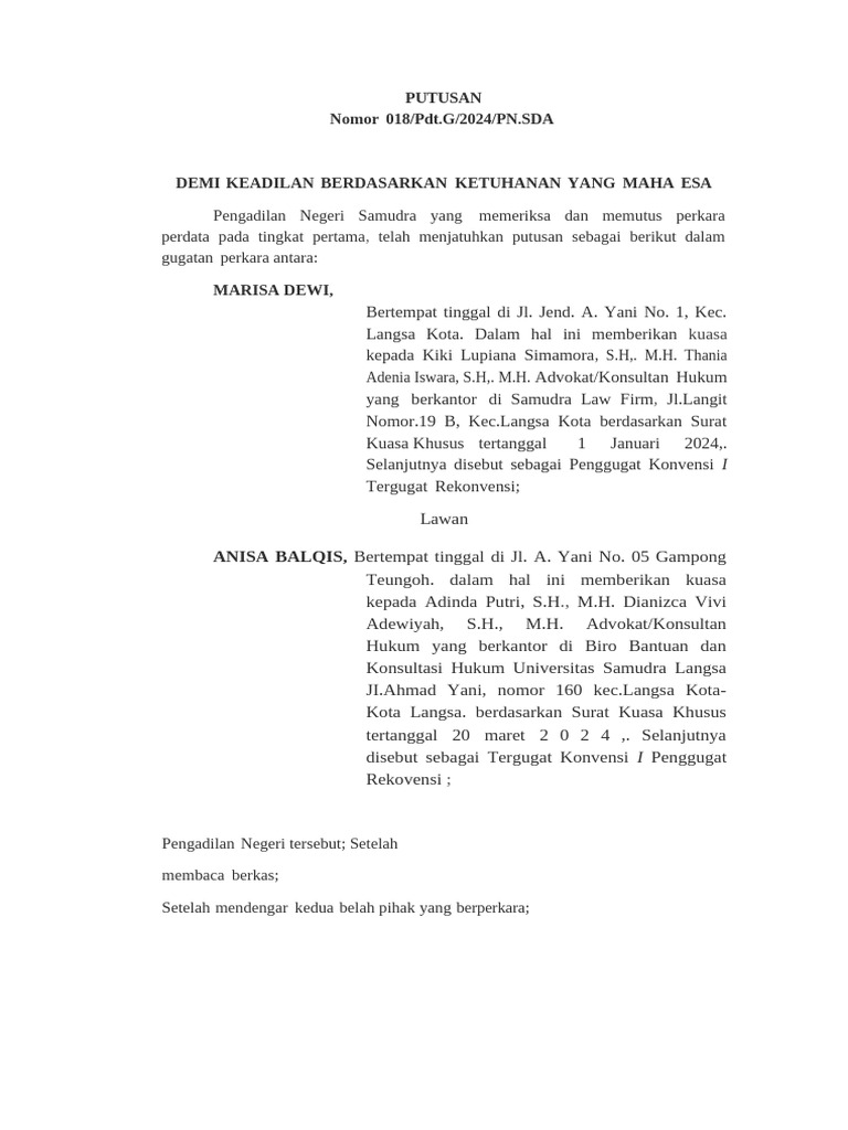 Surat Putusan Perdata | PDF