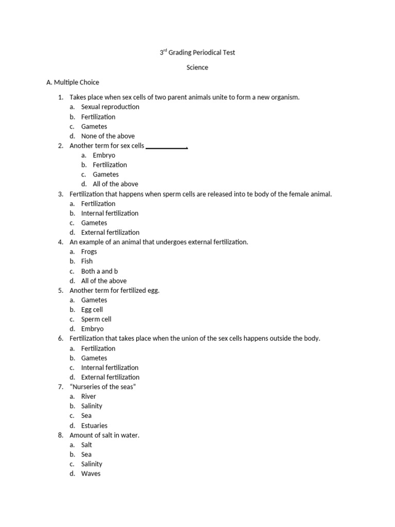 3rd Grade Science Periodical Test | PDF | Flowers | Fertilisation