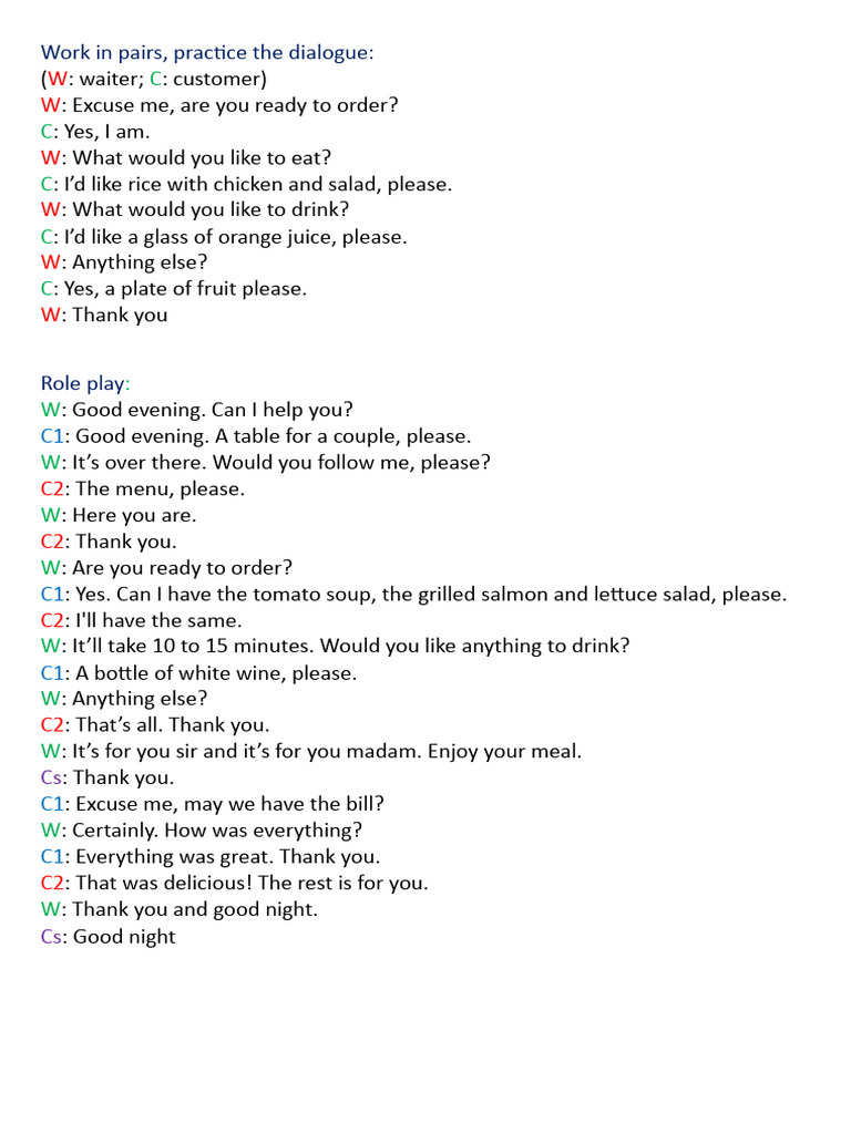 Waiter Customer Dialogue | PDF