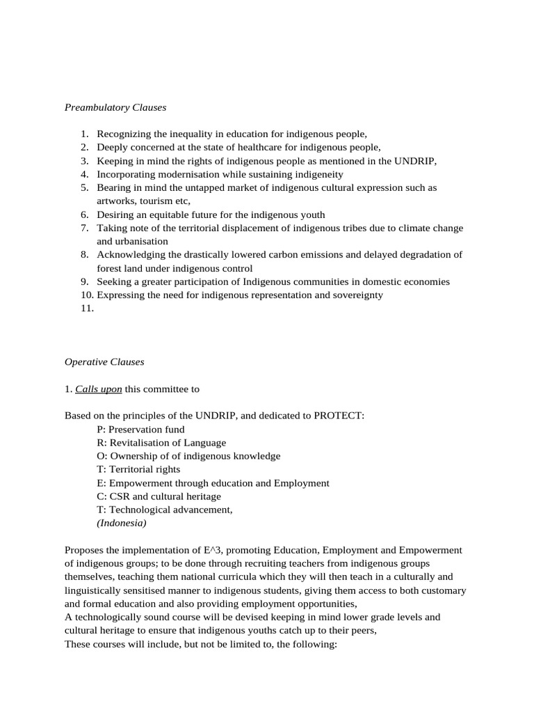 Draft Resolution - Inclusivity Bloc - HMUN 2024 | PDF | Indigenous Peoples | Cultural Heritage