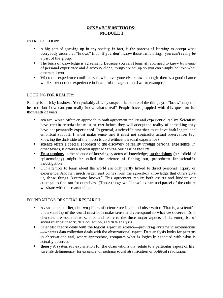 Research Methods Module 1 Notes Pdf Paradigm Science