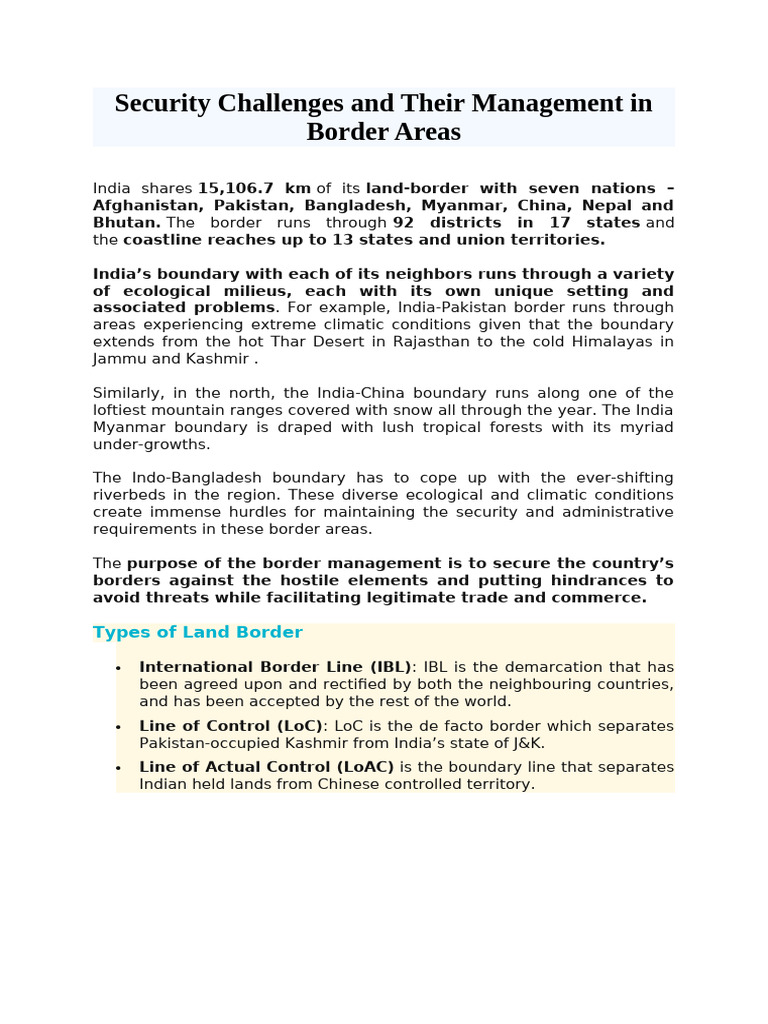 Managing Security Challenges at India's Borders | PDF | Rohingya People ...