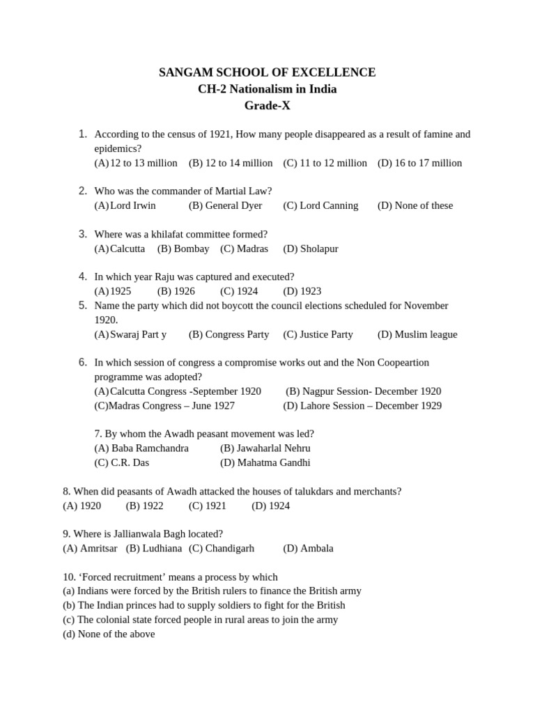 Nationalism in India Class Test | PDF | Nonviolence | Resistance To The ...