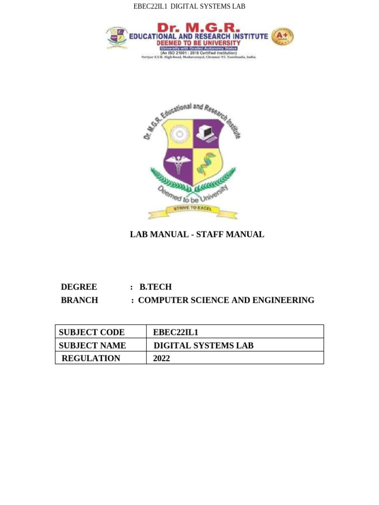 Digital Systems Lab Reg 2022 | PDF | Logic Gate | Electronic Engineering