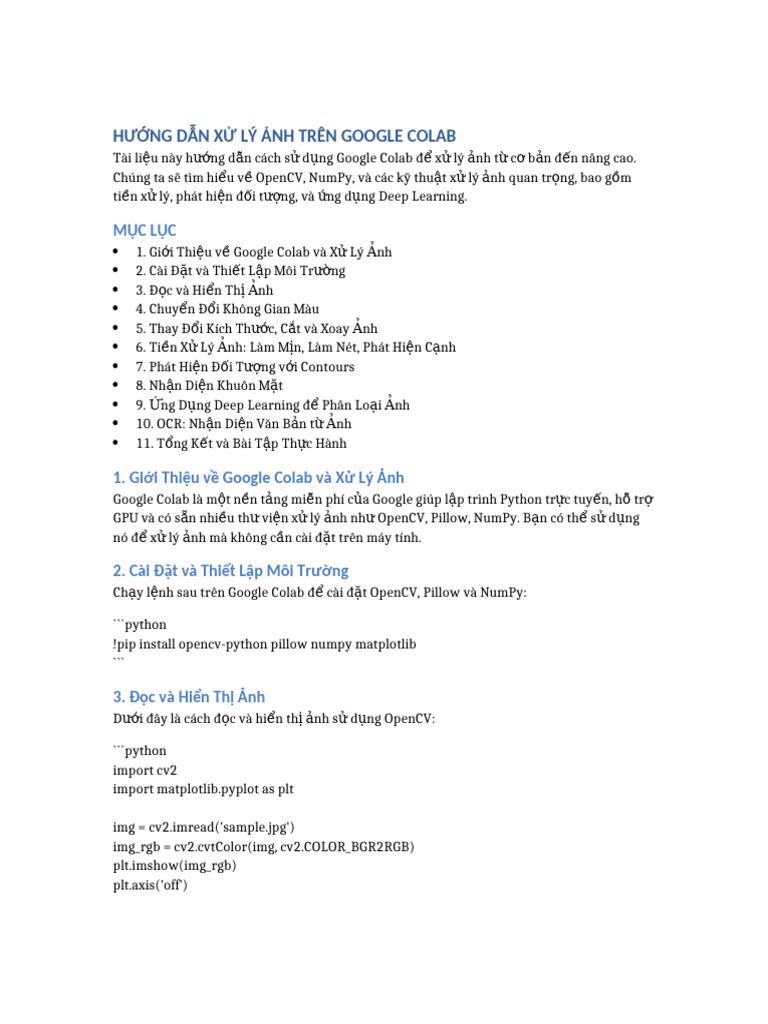 Huong Dan Xu Ly Anh Google Colab Expanded 30 Trang | PDF