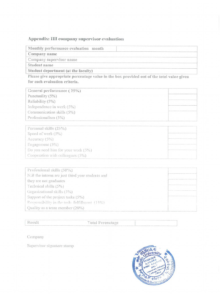 Company Supervisor Evaluation | PDF