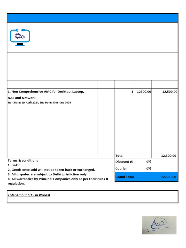 AMC Services Invoice for Computers | PDF
