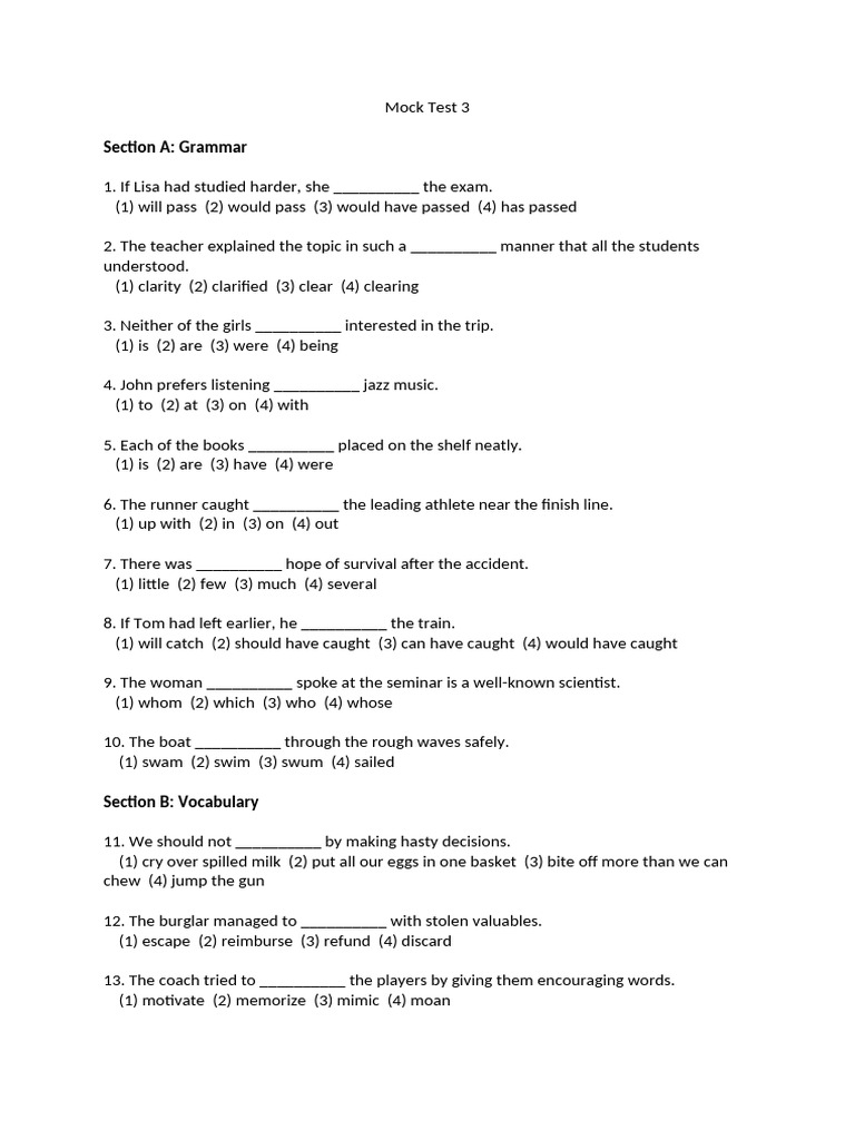 Mock Test 3 | PDF | Time | Reality