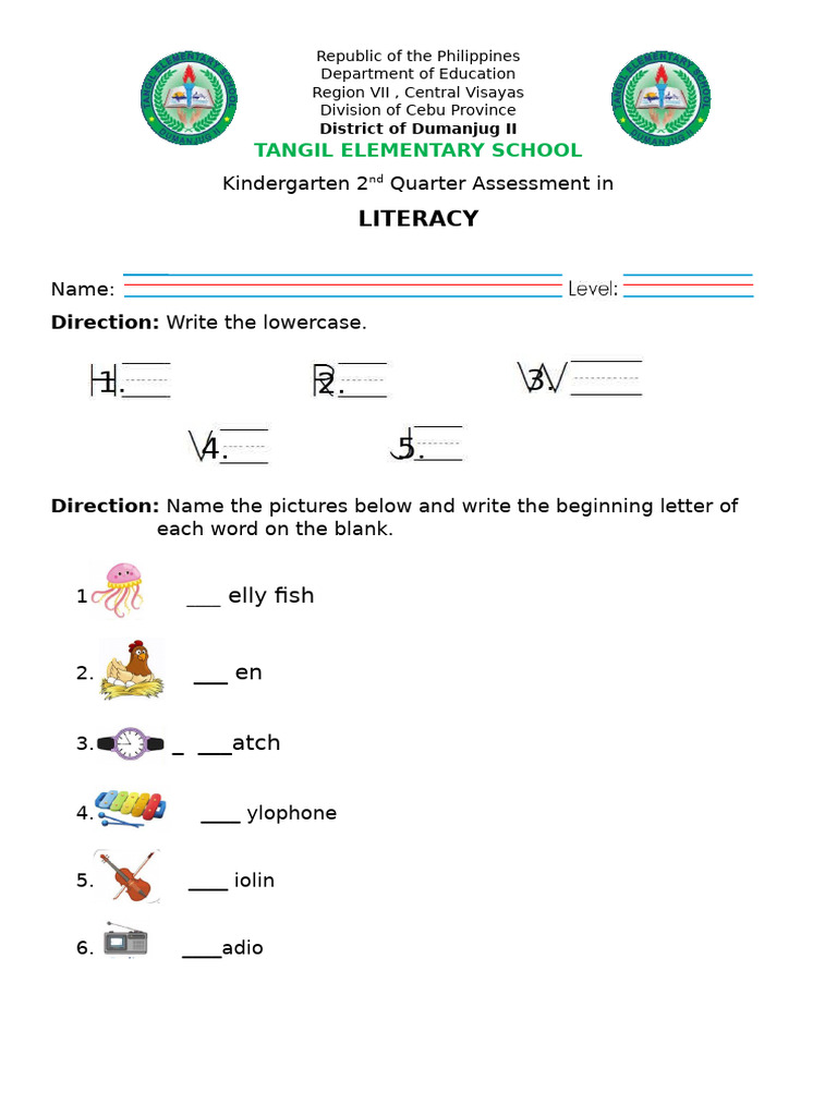 Kindergarten 2nd Quarter Assessments | PDF