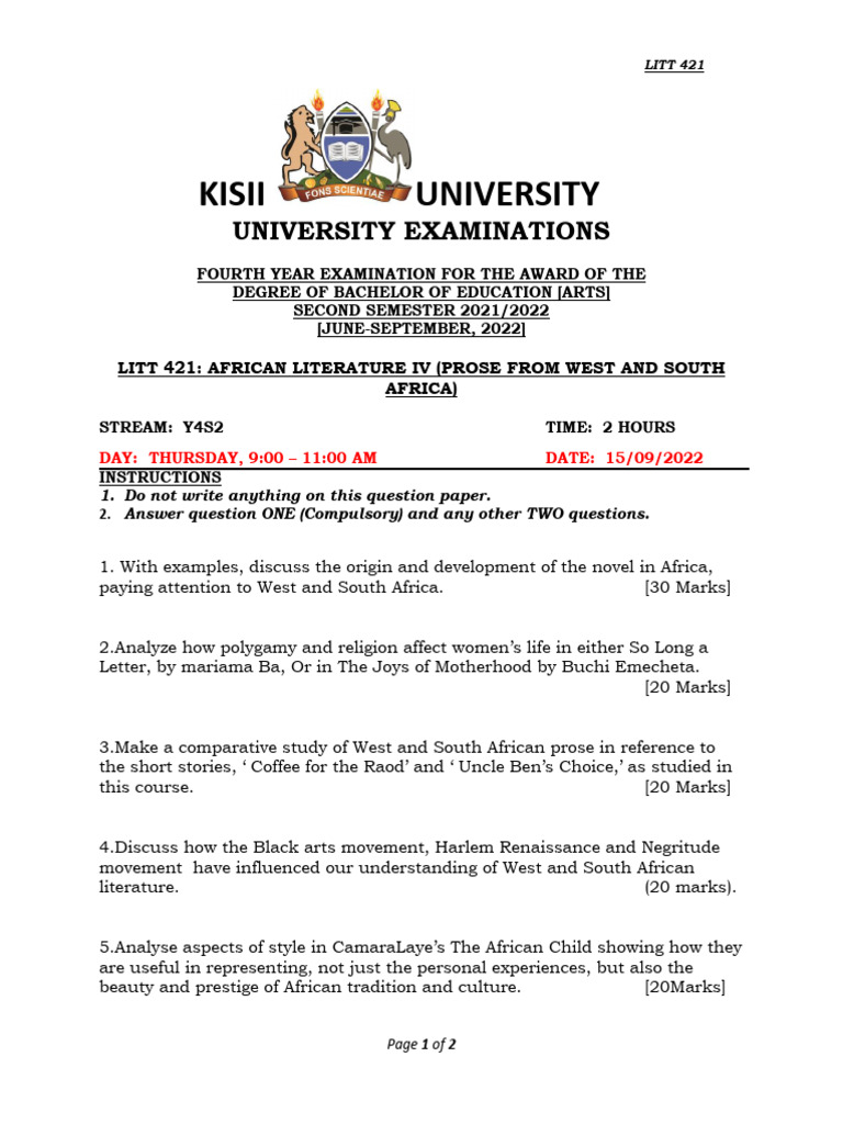 Litt 421 Prose From West and South Africa | PDF