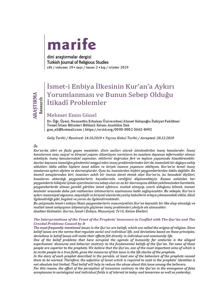 2 mehmet emin günel İsmet-i Enbiya İlkesinin Kur’an’a Aykırı Yorumlanması ve Bunun Sebep Olduğu ...