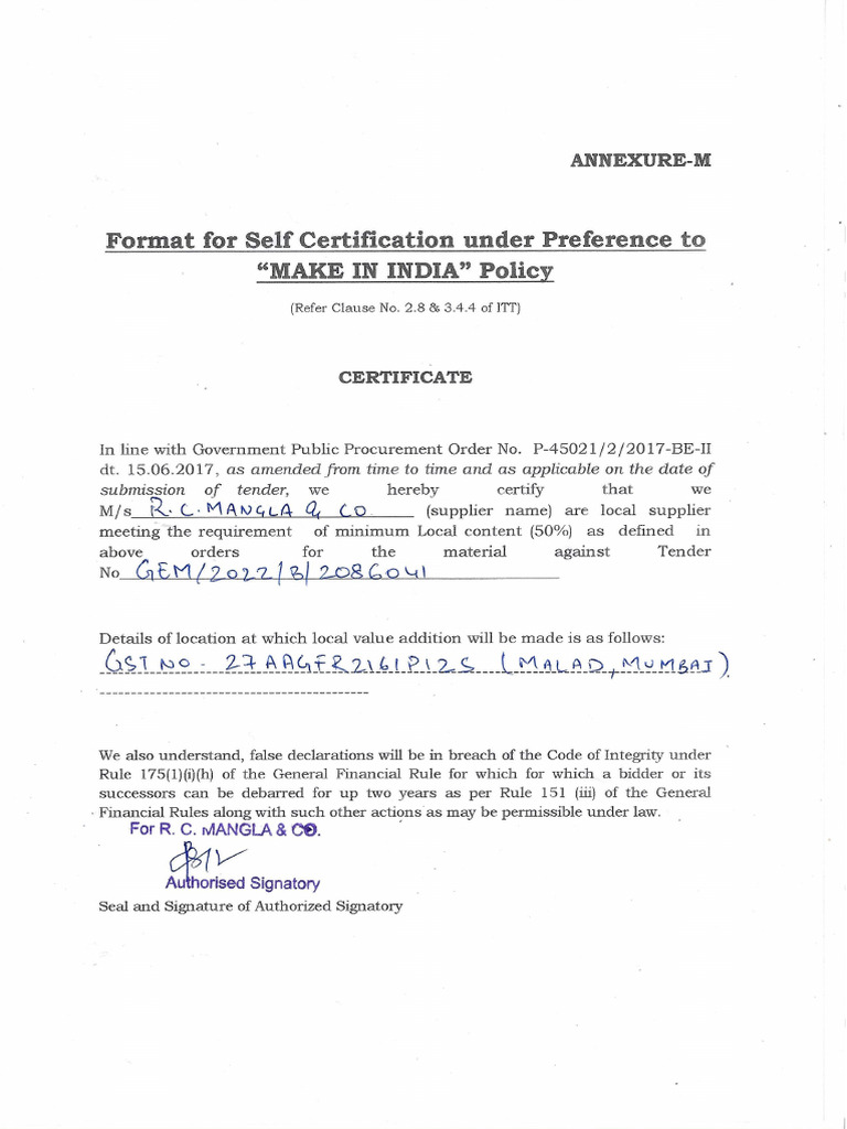 R C MANGLA & CO MII CERTIFICATE (1) | PDF
