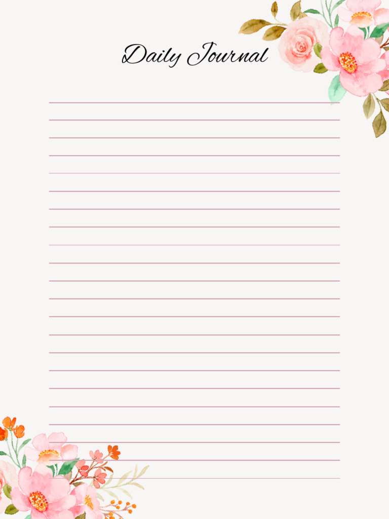 Pink Pastel Soft Floral Feminine Daily Page Journal | PDF