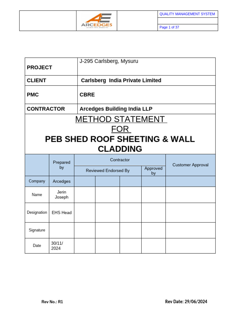 WMS For Roof Sheeting and Side Wall Cladding. Carlsberg | PDF | Risk ...
