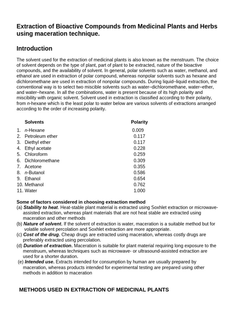 2023 - Maceration Method of Herbal Extraction | PDF | Solvent | Chemistry