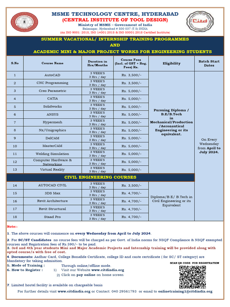 Summer Courses 2024 25 CADCAM | PDF