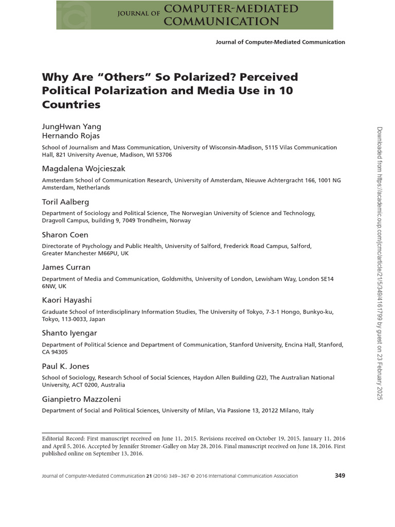Yang Et Al 2016 - Perceived Political Polarization and Media Use in 10 ...
