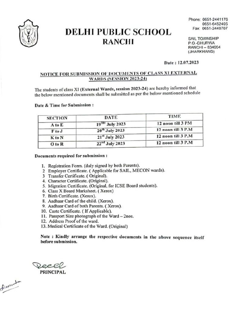 Notice Class XI Document | PDF