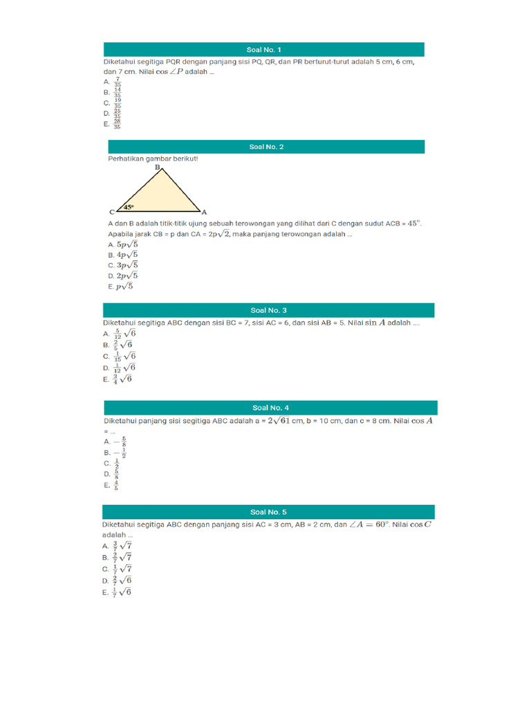 SOAL ATURAN COSINUS KELAS XI | PDF
