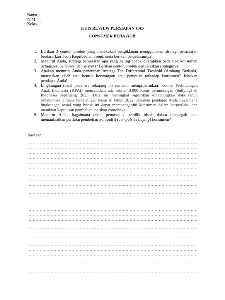 Kuis Review Persiapan Uas | PDF