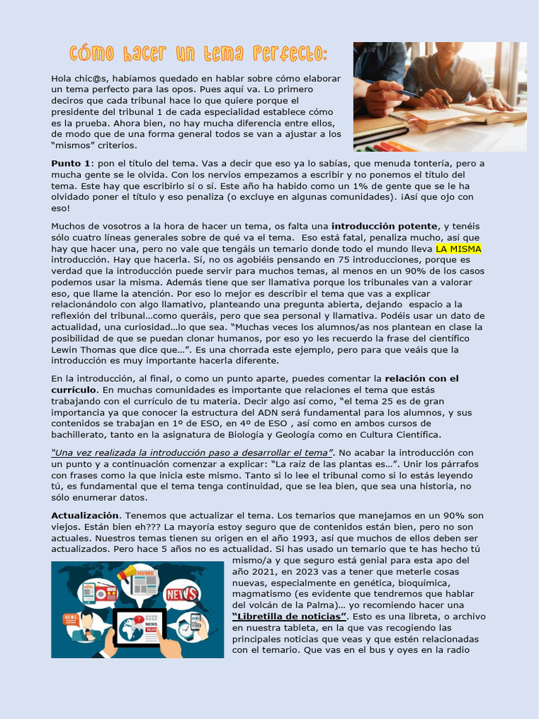 Cómo Elaborar un Tema Perfecto para Oposiciones | PDF | Plan de estudios