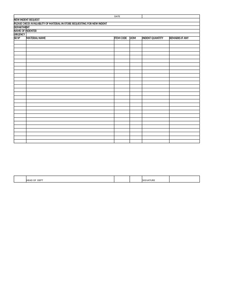 Material Indent Request Form | PDF