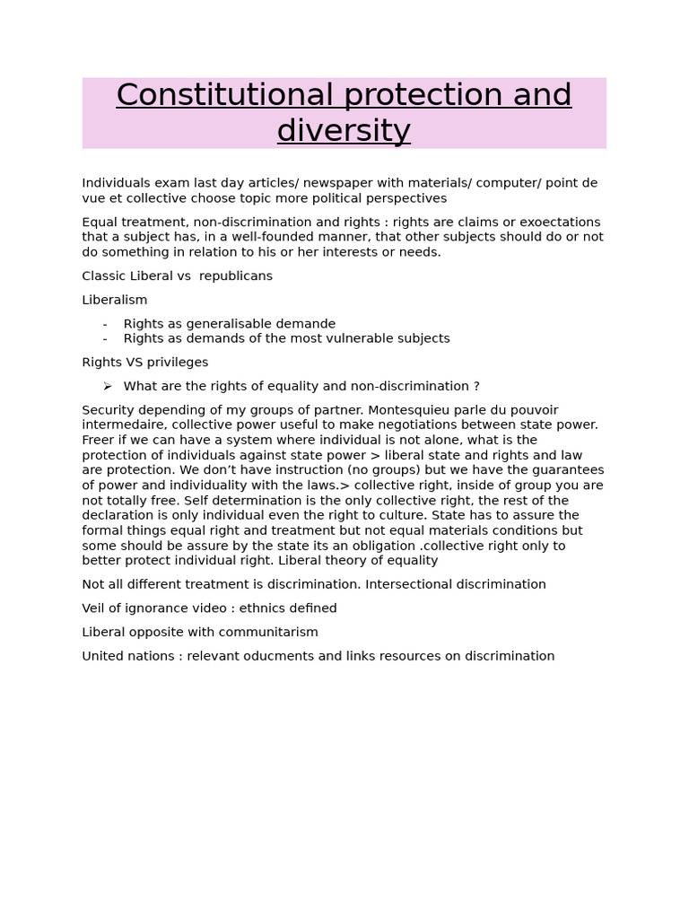 Constitutional Protection and Diversity | PDF