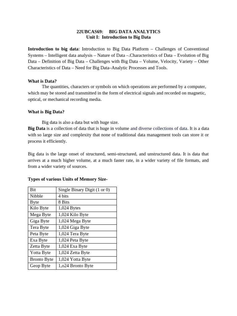 UNIT-1 BDA | PDF | Analytics | Big Data UNIT-1 BDA | PDF | Analytics | Big Data