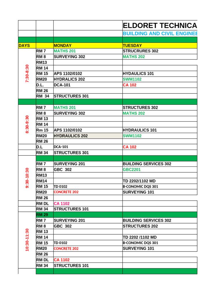 Civil Engineering Exam Timetable 2025 | PDF | Civil Engineering ...