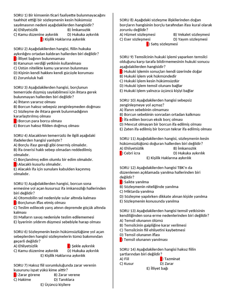 Borclar Hukuku Calisma Sorulari-1 | PDF