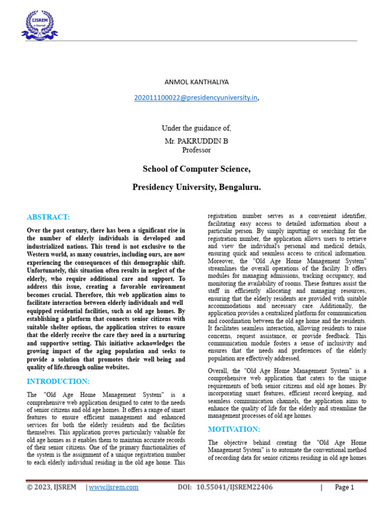 Old Age Home Management System | PDF | Php | World Wide Web