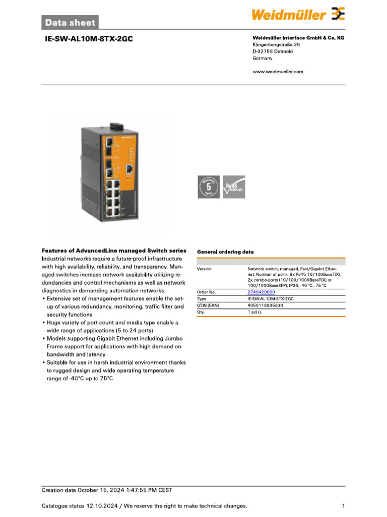 15-0002-Ethernet Switch Datasheets | PDF