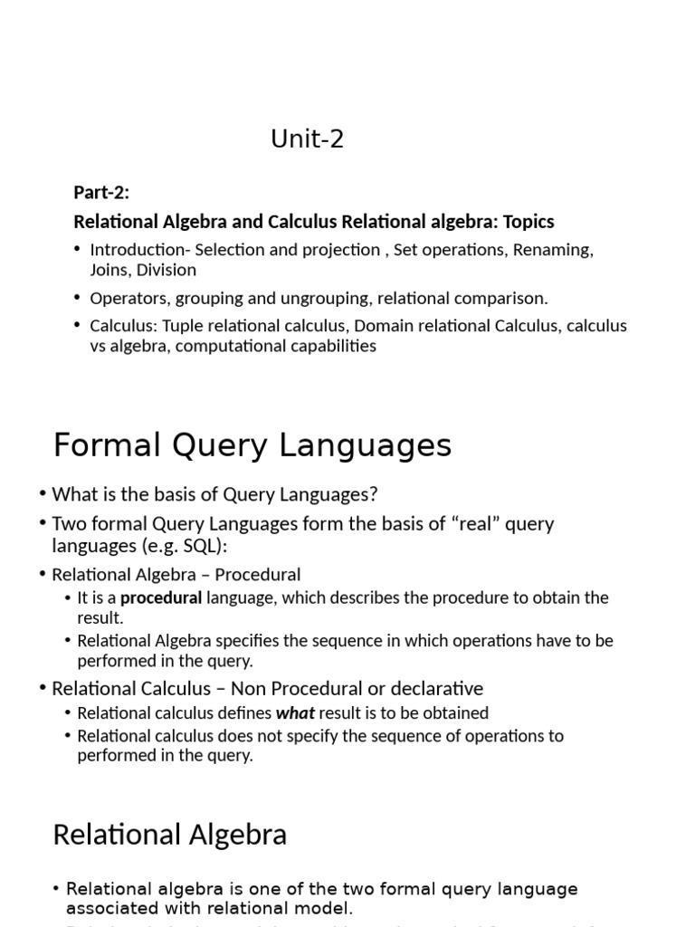 Relational Algebra and Calculus Overview | PDF | Relational Model ...