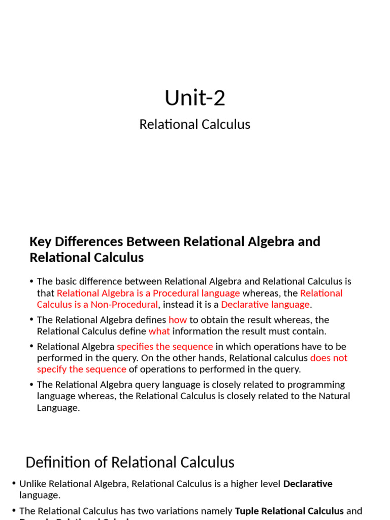 Unit-2 Relational Calculus | PDF | Relational Model | Mathematical Logic