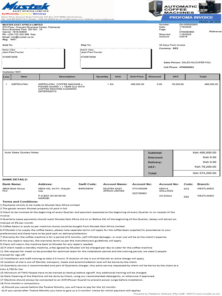 Q5 Pro Coffee Machine Quote | PDF | Invoice | Business