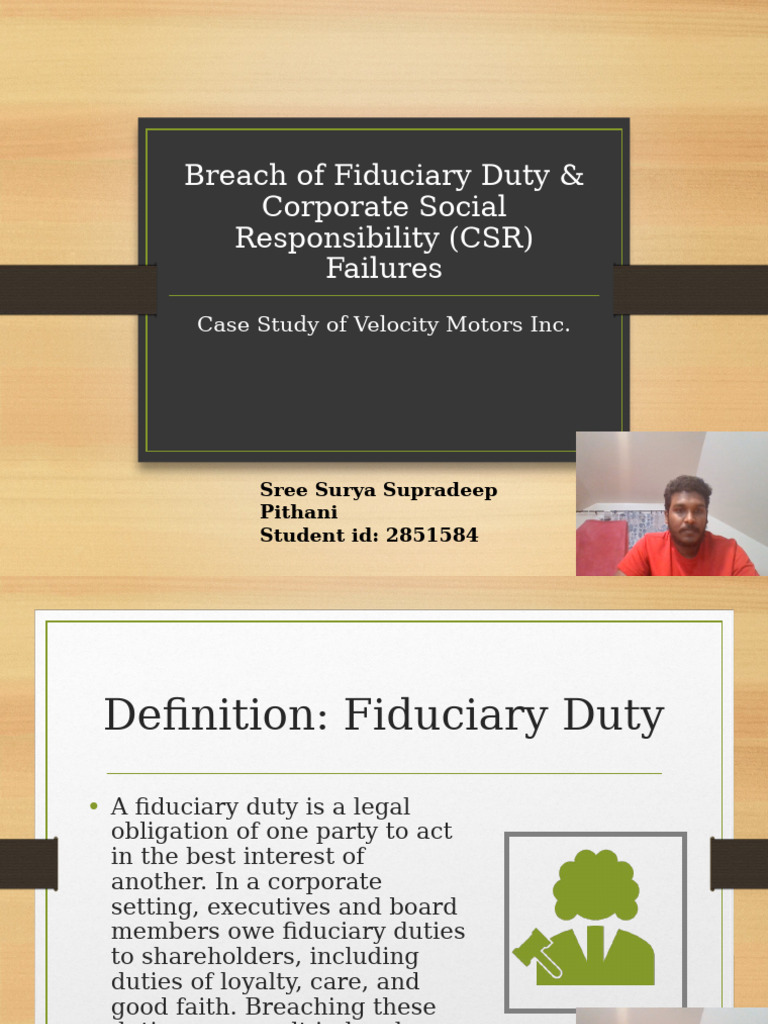 Fiduciary Duty and CSR Failure Velocity Motors | PDF | Corporate Social ...